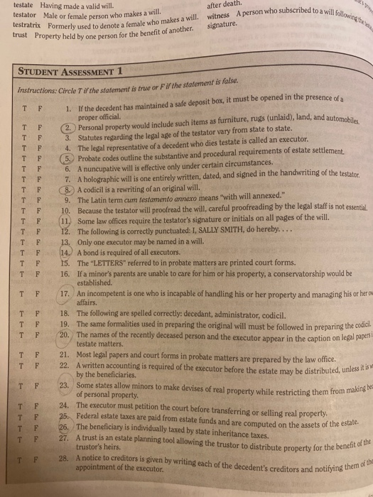 Solved after death signature P F testator Male or female | Chegg.com