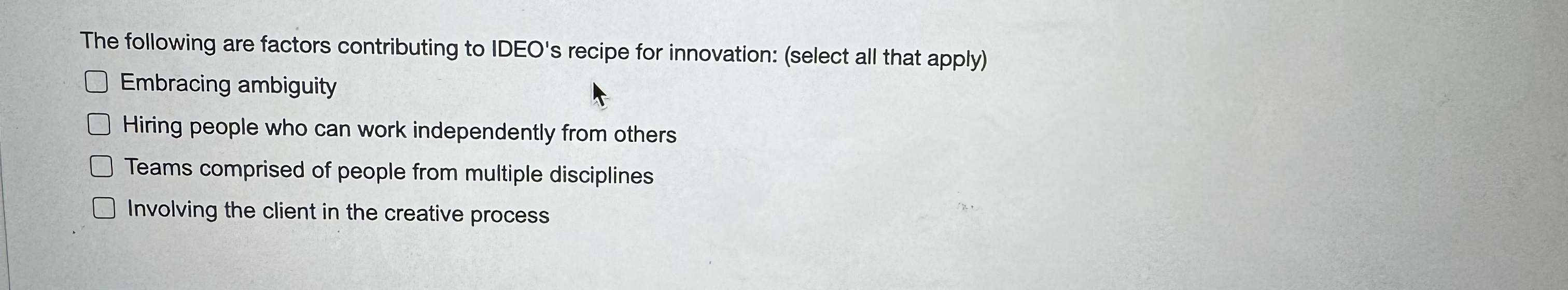 Solved The following are factors contributing to IDEO's | Chegg.com