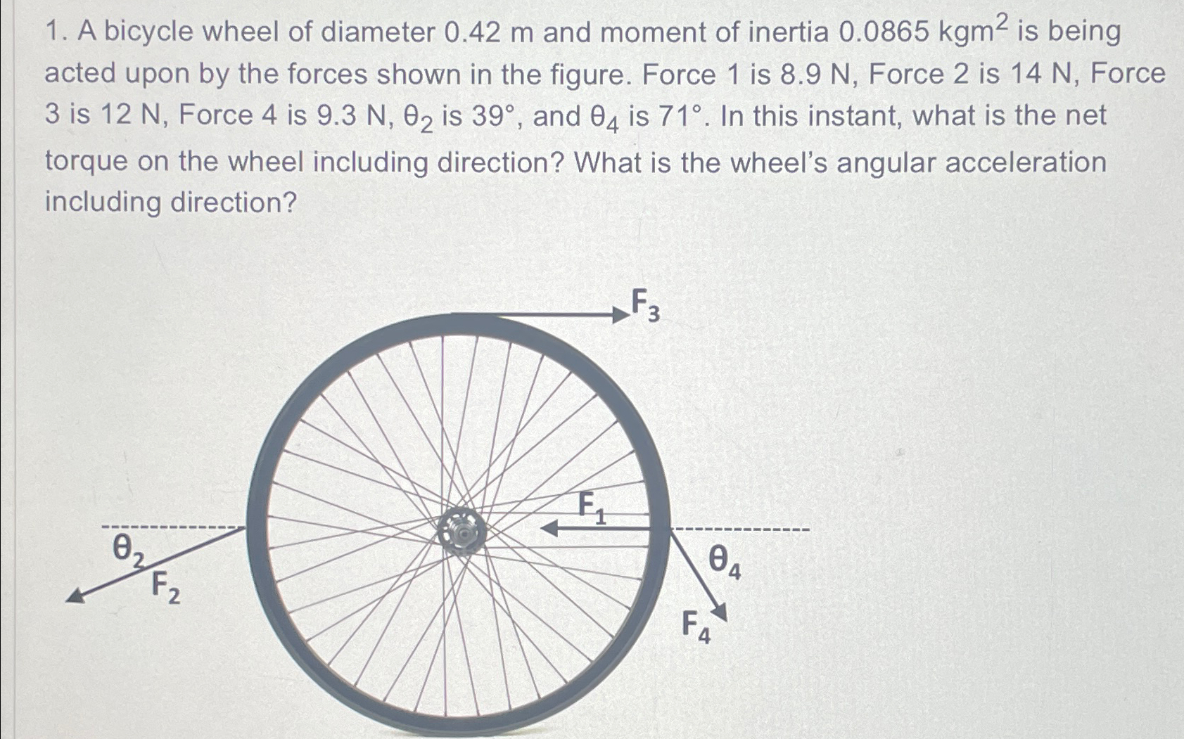Solved A bicycle wheel of diameter 0.42m ﻿and moment of | Chegg.com