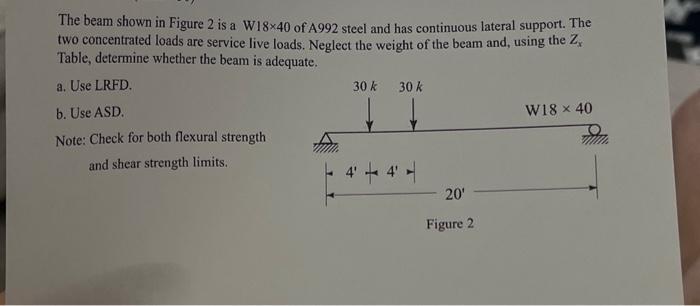 Solved The beam shown in Figure 2 is a W1 8×40 of A 992 | Chegg.com