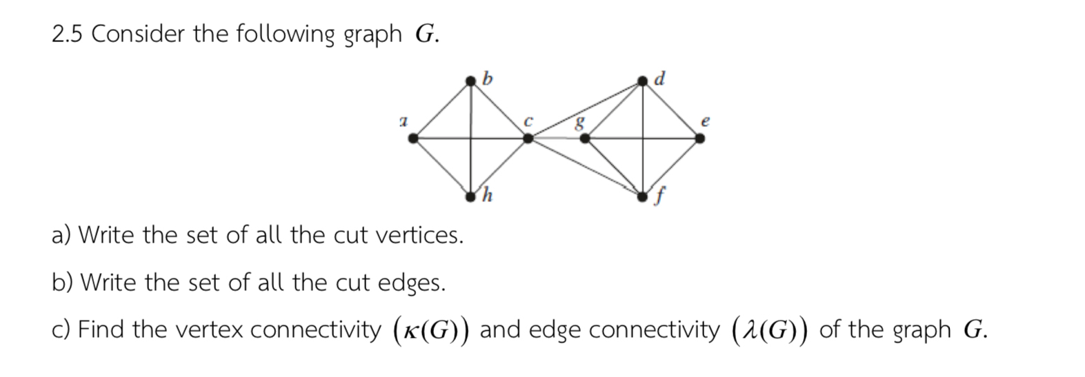 Solved 2.5 ﻿Consider the following graph G.a) ﻿Write the set | Chegg.com