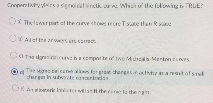 Solved Cooperativity yields a sigmoidal kinetic curve. Which | Chegg.com