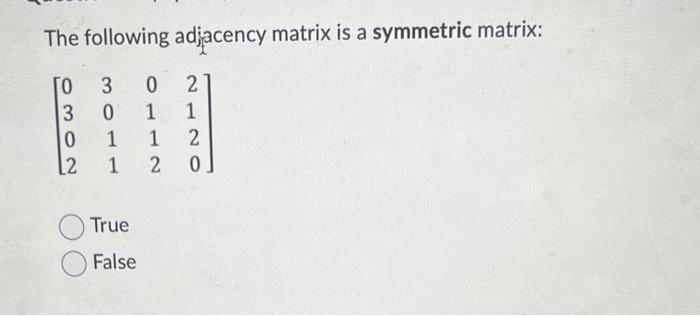 Solved The following adjjacency matrix is a symmetric | Chegg.com