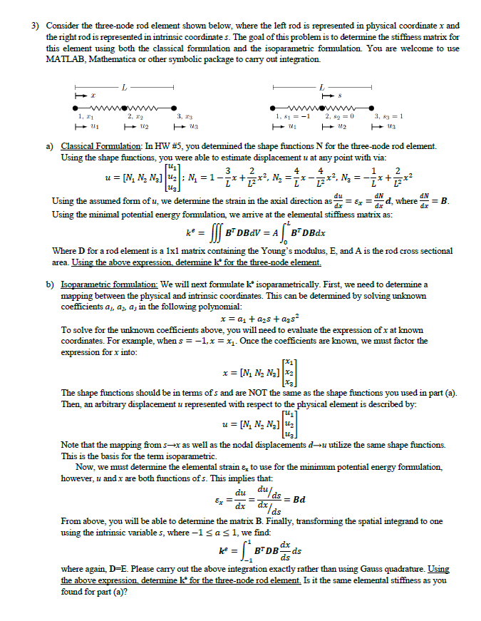 Solved Consider the three-node rod element shown below, | Chegg.com