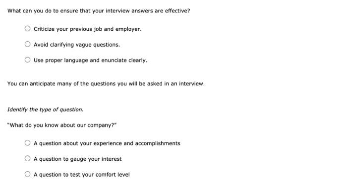 Solved 3. During the Interview During an interview, your | Chegg.com