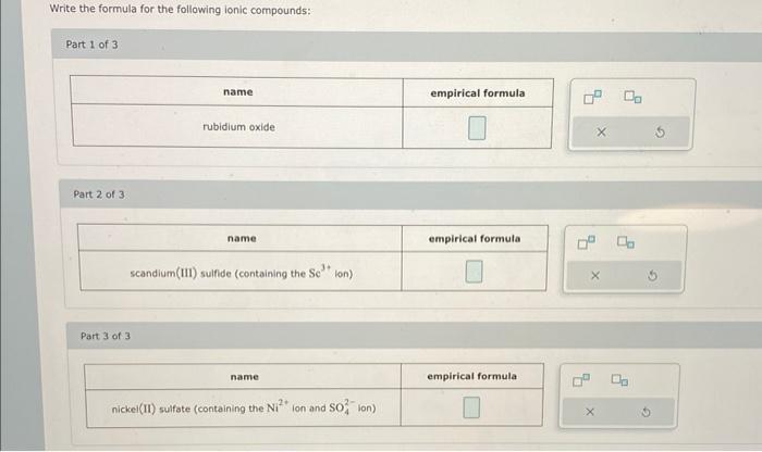 Solved Write the formula for the following ionic compounds: | Chegg.com