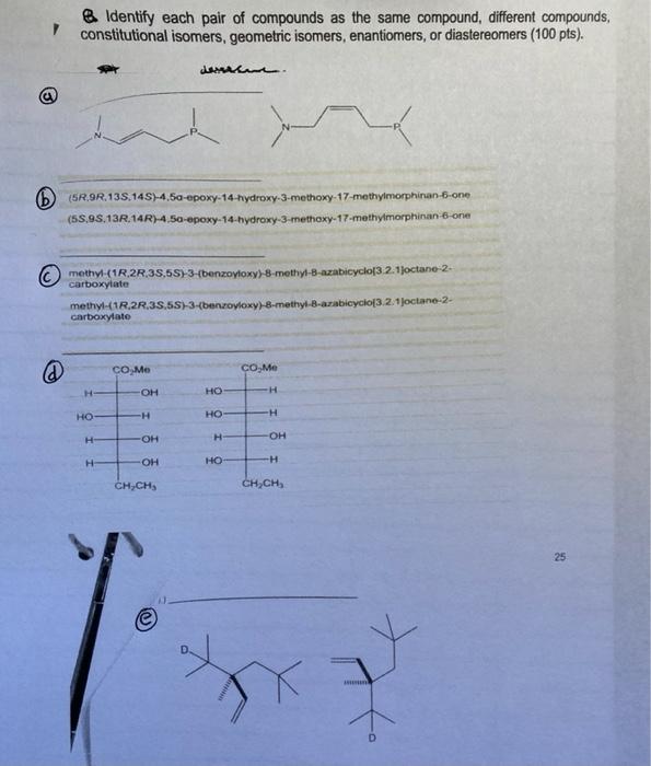 Solved Identify each pair of compounds as the same compound, | Chegg.com