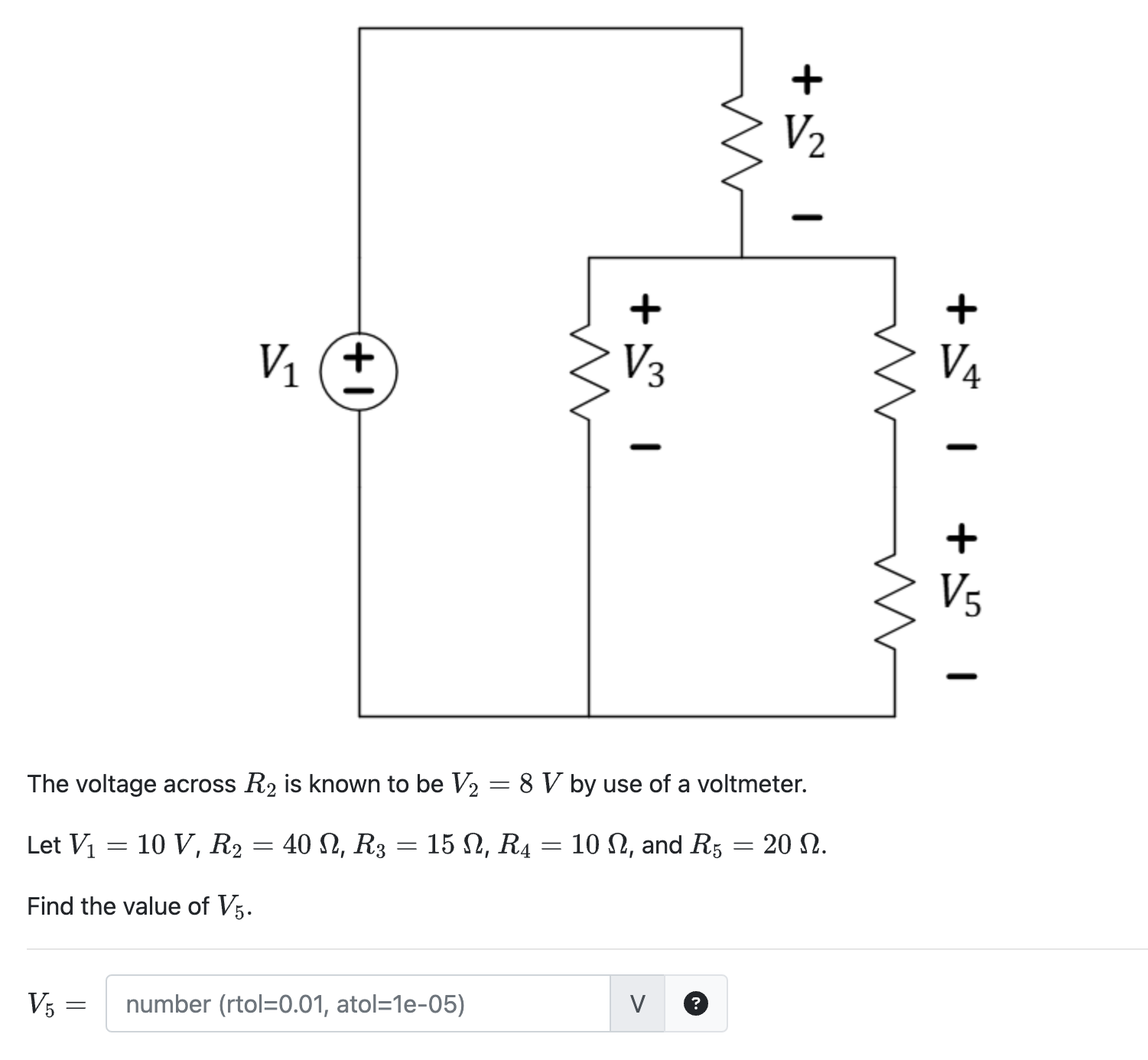 Solved The voltage across R2 ﻿is known to be V2=8V ﻿by use | Chegg.com