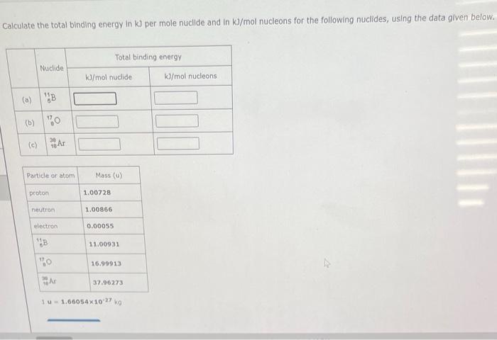 Solved Calculate the total binding energy in kJ per mole | Chegg.com