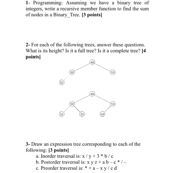 Solved 1- Programming: Assuming we have a binary tree of | Chegg.com