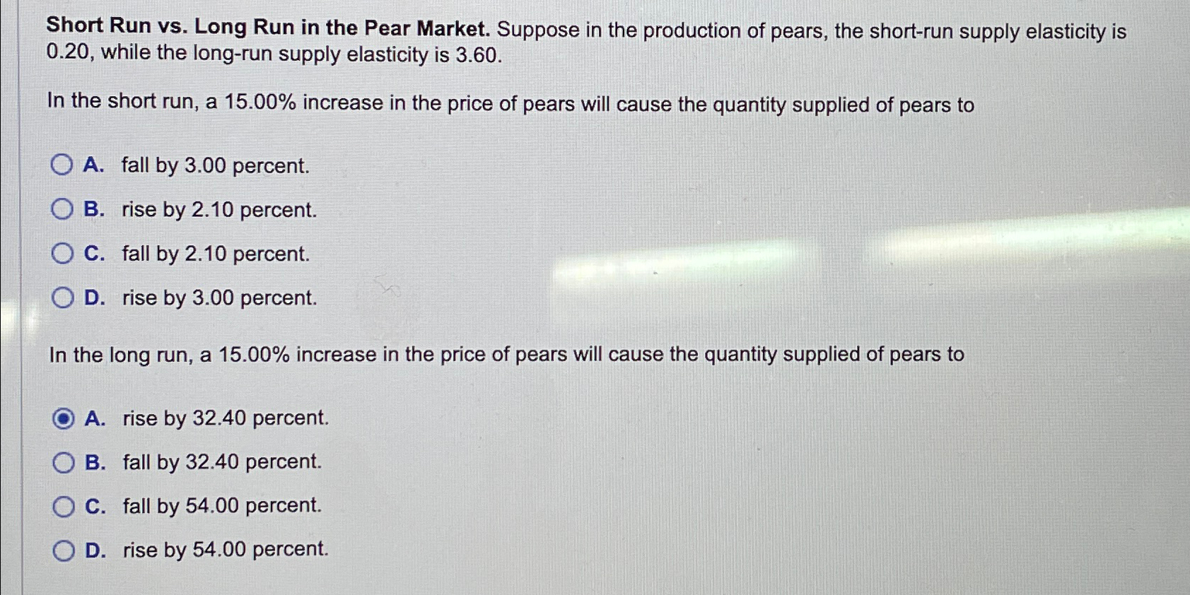 Solved Short Run vs. ﻿Long Run in the Pear Market. Suppose | Chegg.com