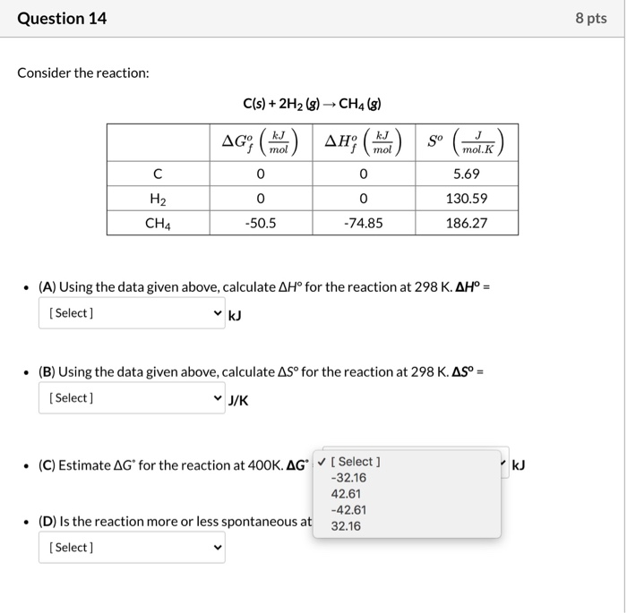 Solved Question 14 8 pts Consider the reaction: C(s) + | Chegg.com