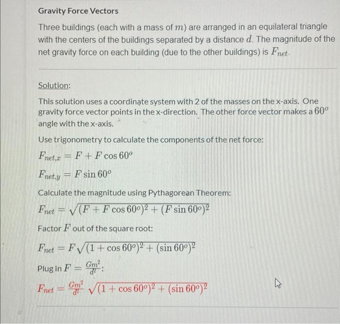 Solved Gravity Force Vectors Three buildings (each with a | Chegg.com