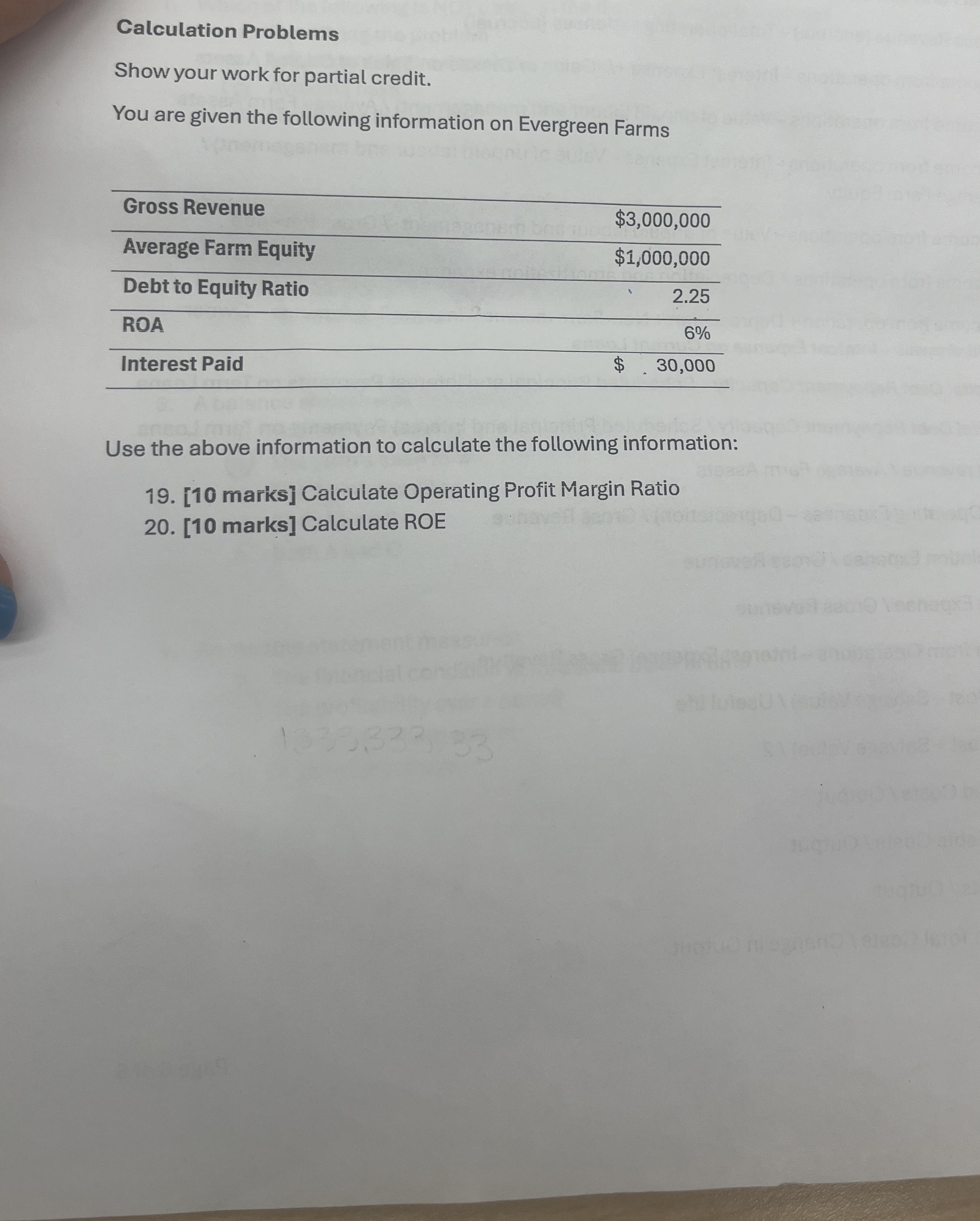 Solved Calculation ProblemsShow your work for partial | Chegg.com