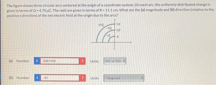 Solved The figure shows three circular arcs centered at the | Chegg.com