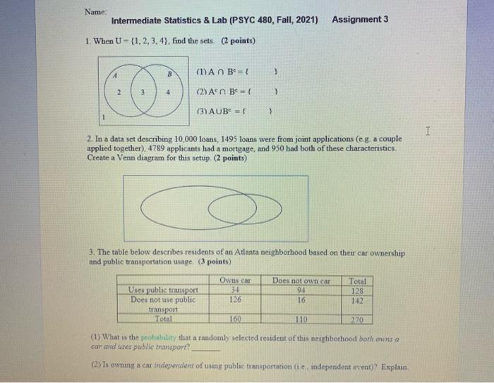 Solved Name Intermediate Statistics & Lab (PSYC 480, Fall, | Chegg.com