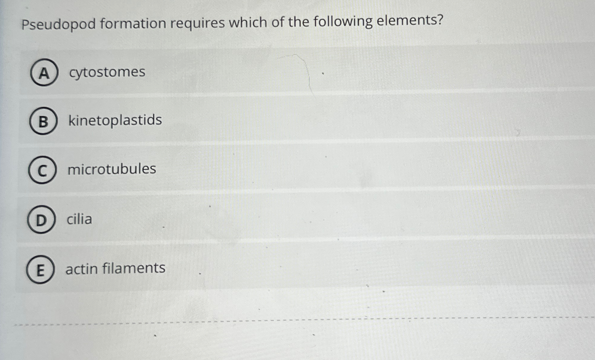 Solved Pseudopod formation requires which of the following | Chegg.com