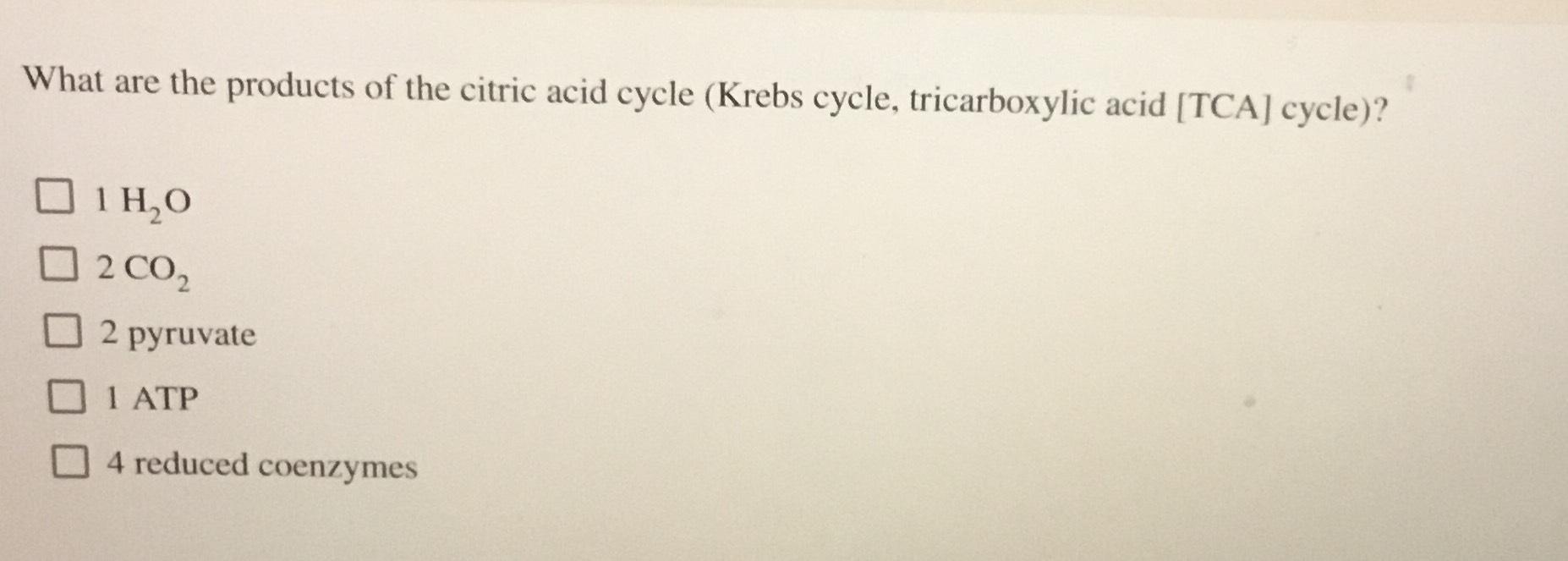 Solved What are the products of the citric acid cycle (Krebs | Chegg.com
