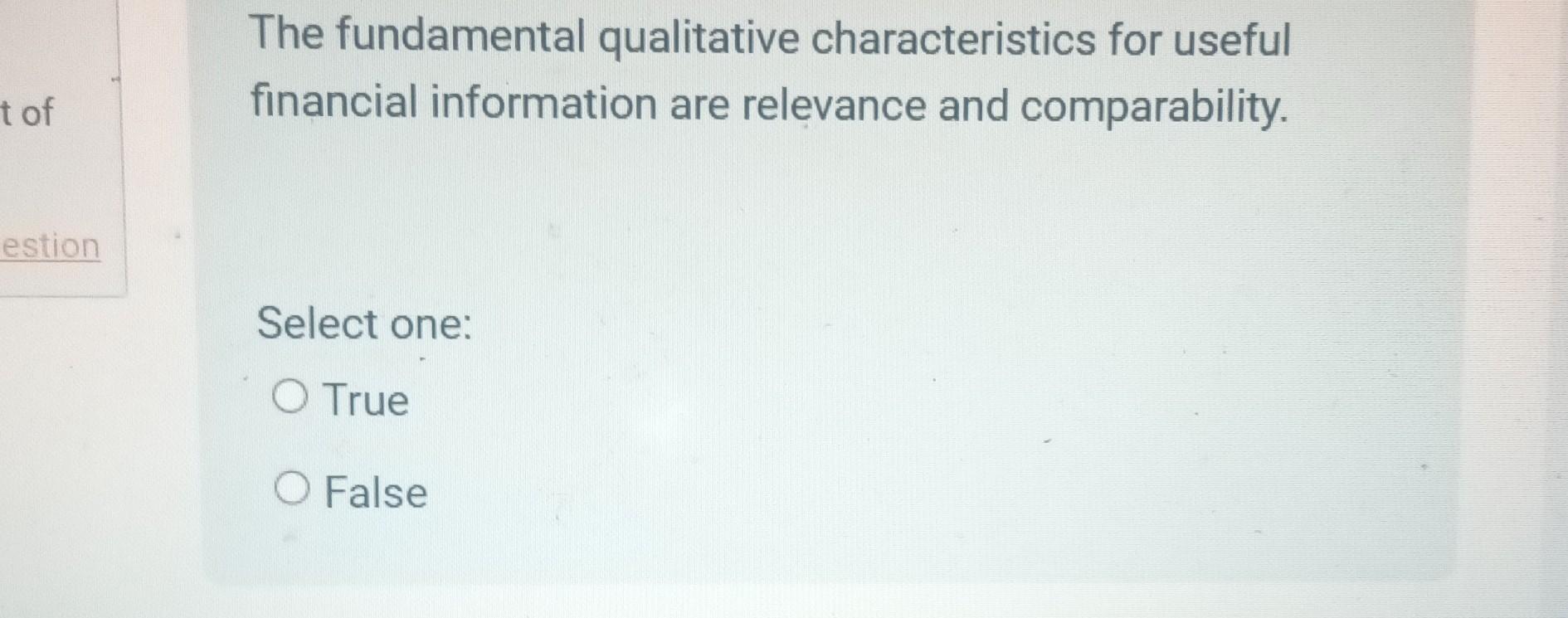 Solved The fundamental qualitative characteristics for | Chegg.com