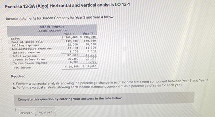 Solved Exercise 13-3A (Algo) Horizontal and vertical | Chegg.com