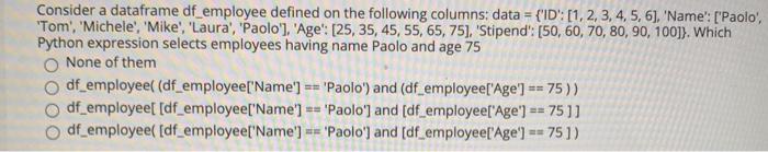 Solved Consider a dataframe df employee defined on the | Chegg.com