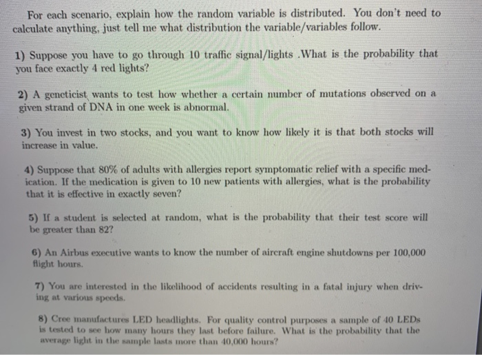 Solved For each scenario, explain how the random variable is | Chegg.com