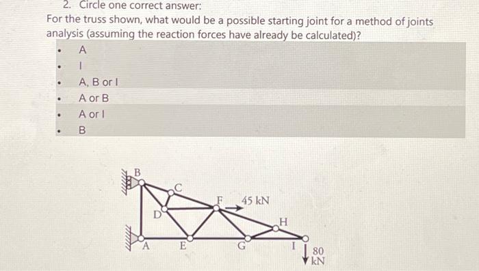 Solved 2. Circle one correct answer: For the truss shown, | Chegg.com