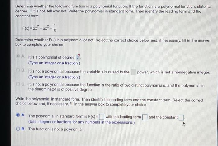 Solved Determine whether the following function is a | Chegg.com