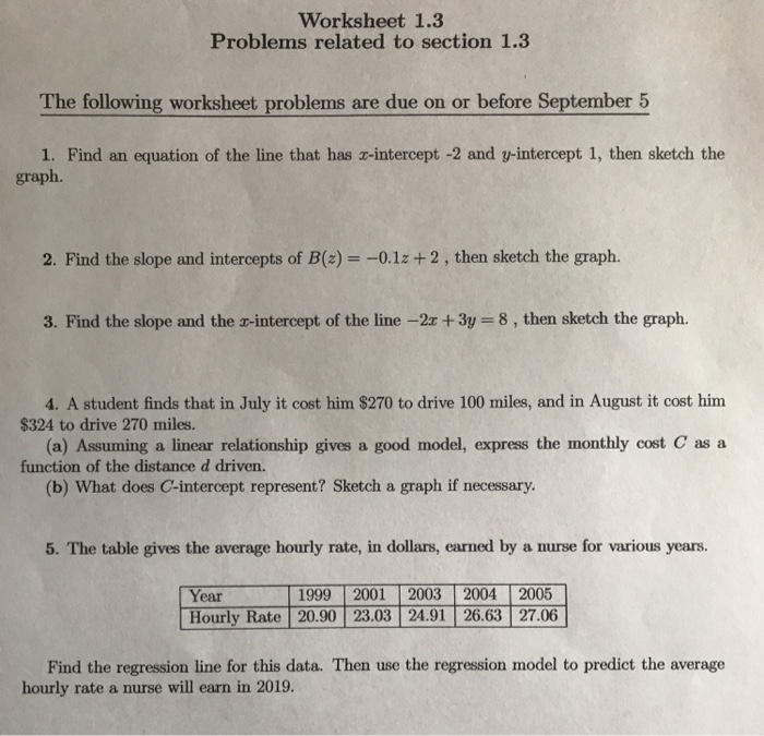 Solved Worksheet 1.3 Problems related to section 1.3 The | Chegg.com