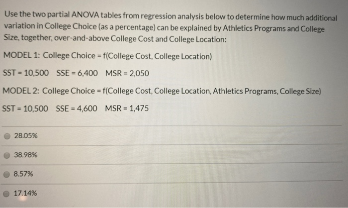Solved Use the two partial ANOVA tables from regression | Chegg.com
