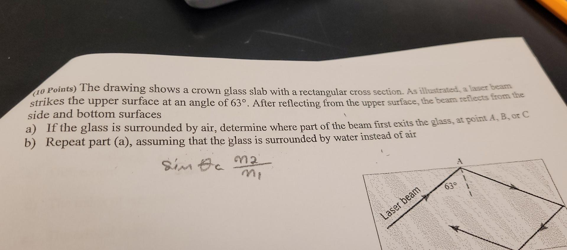 Solved 20 points) The drawing shows a crown glass slab with | Chegg.com