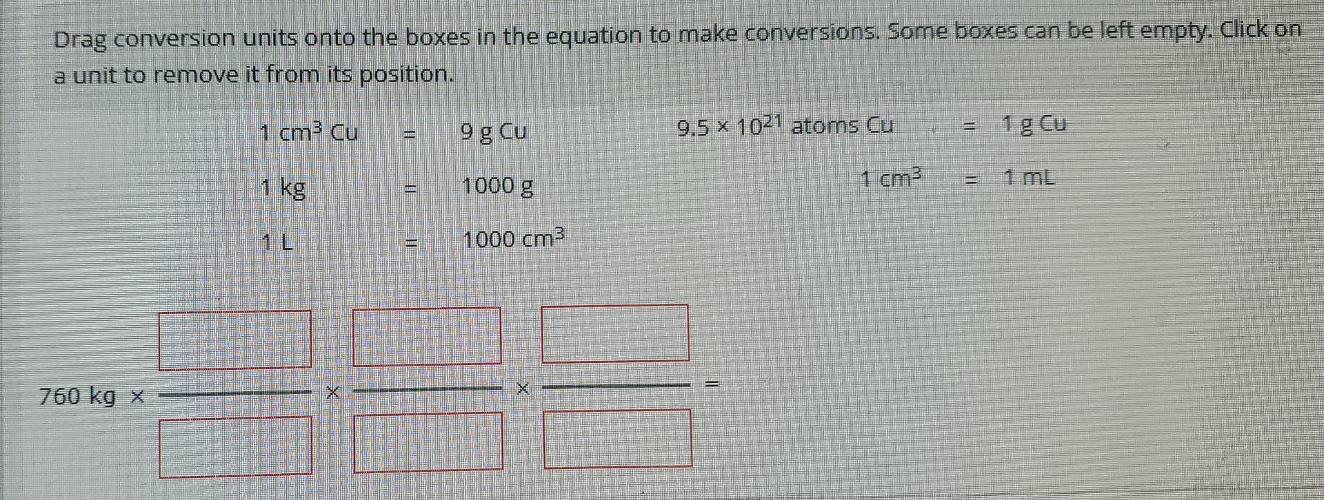 Drag conversion units onto the boxes in the equation | Chegg.com