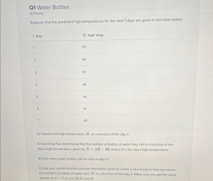 Solved Q1 Water Bottles 10 Points Suppose that the predicted | Chegg.com