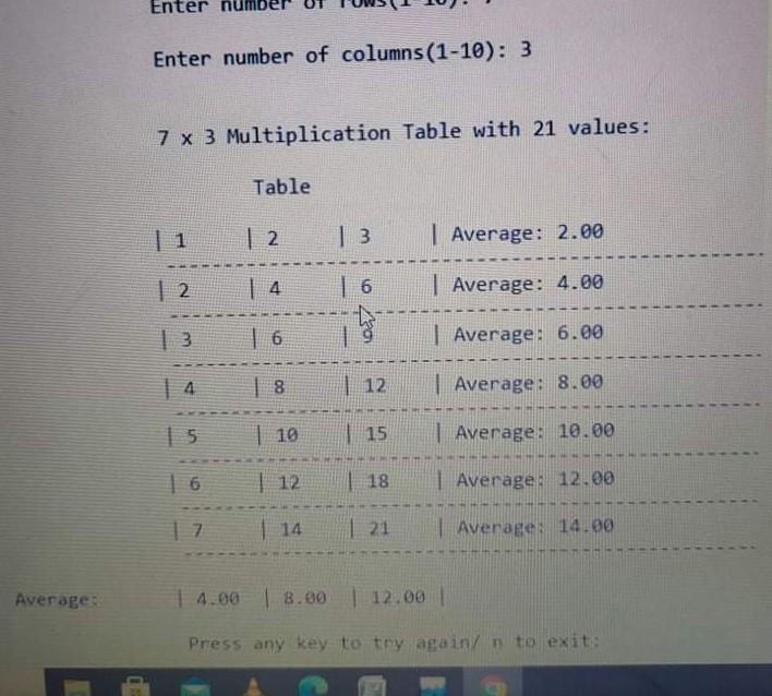 Solved Applying 2 dimensional arrays and looping, create a | Chegg.com