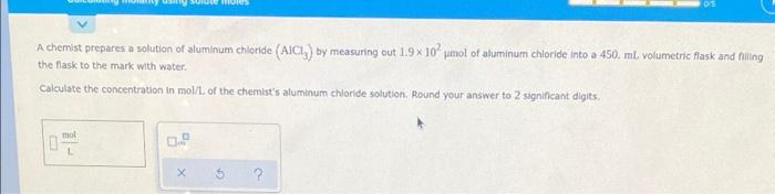 Solved OS A chemist prepares a solution of aluminum chloride | Chegg.com