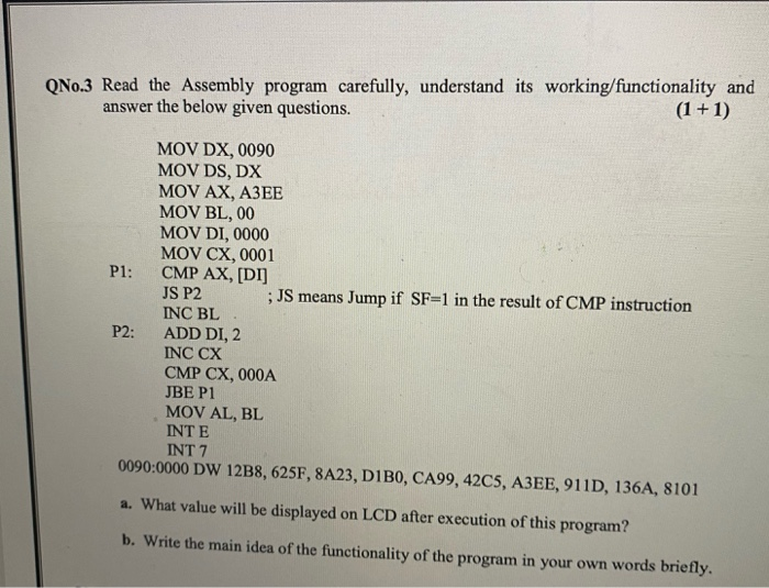 Solved QNo.3 Read the Assembly program carefully, understand | Chegg.com