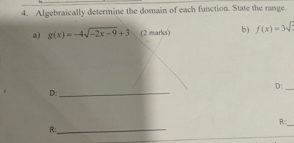 Solved 4. Algebraically determine the domain of each | Chegg.com
