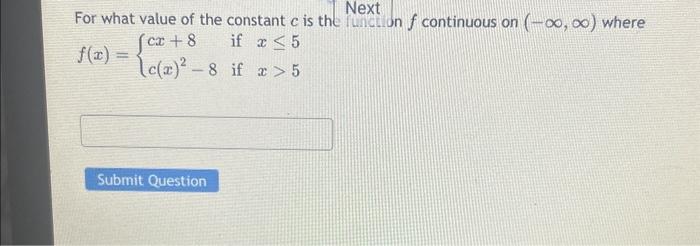 Solved For what value of the constant c is the funct on f | Chegg.com