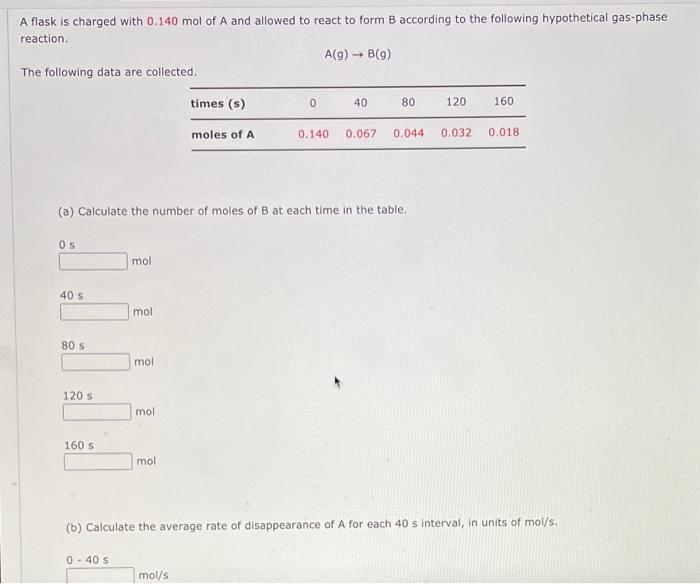 Solved A flask is charged with 0.140 mol of A and allowed to | Chegg.com