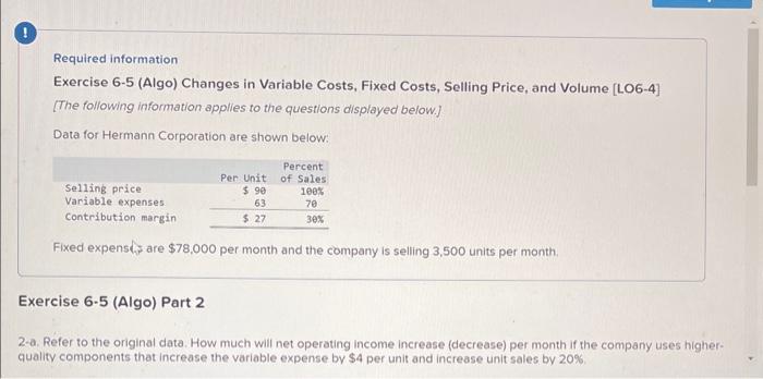 Solved Required information Exercise 6-5 (Algo) Changes in | Chegg.com