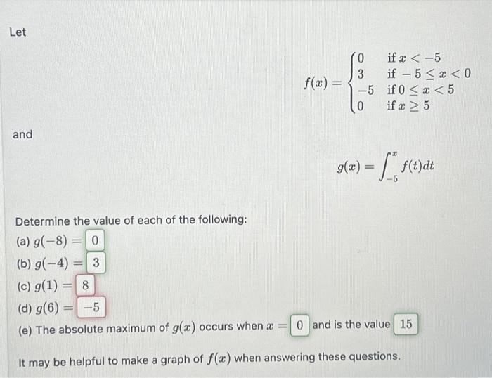 Solved Let and f(x) = 0 3 -5 0 if x