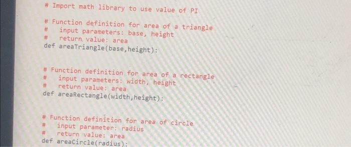 Solved Design and develop a program that computes the area | Chegg.com