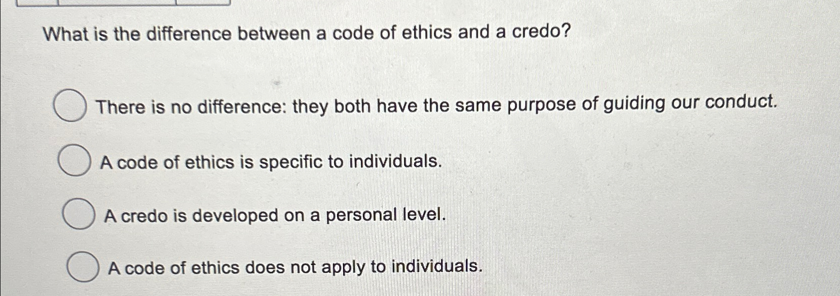 Solved What is the difference between a code of ethics and a | Chegg.com