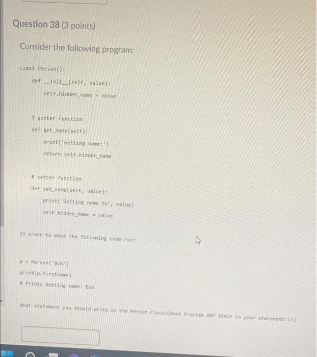 Solved Question 36 (3 points) Consider the following code: a | Chegg.com