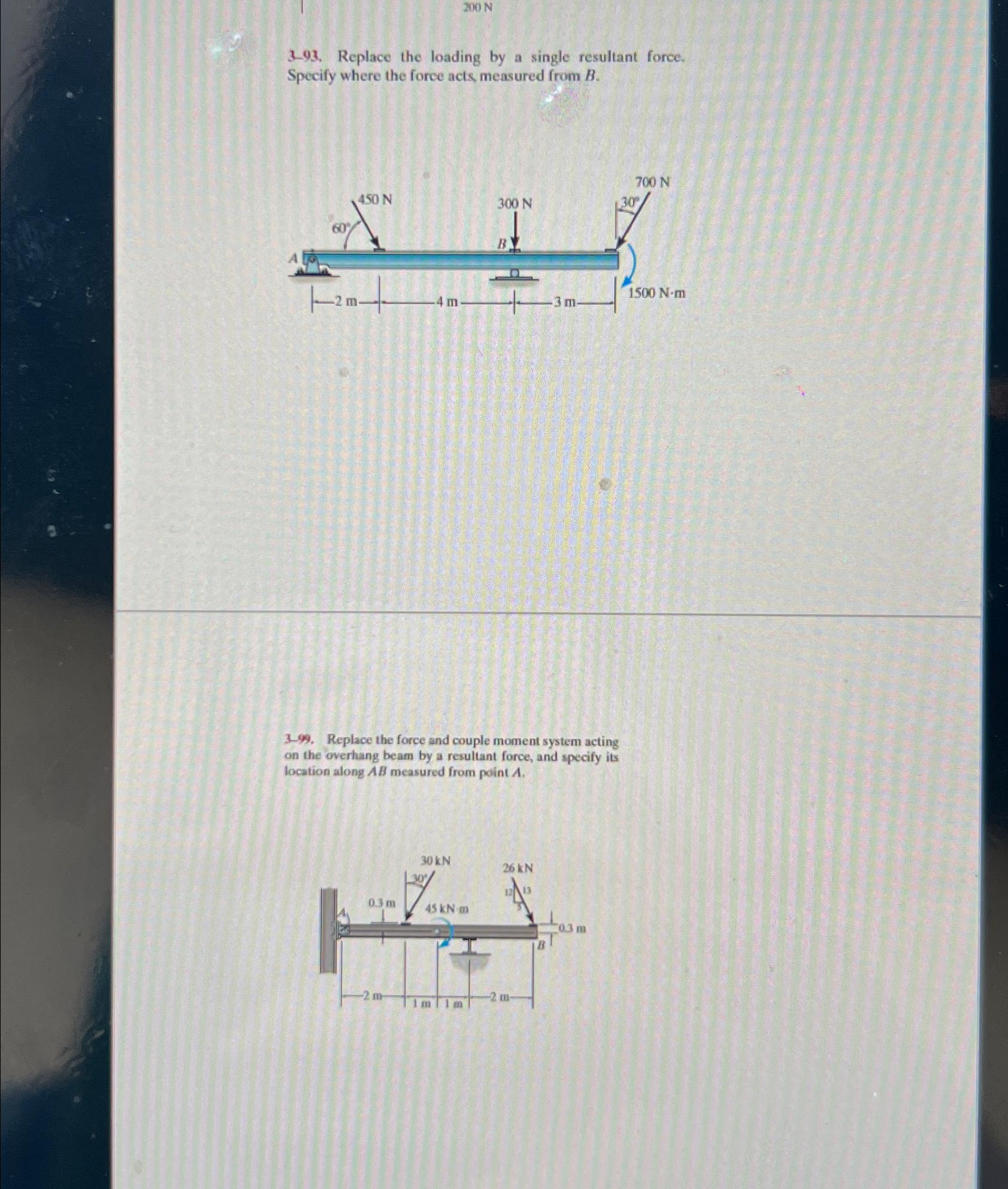 Solved 200N3-93. ﻿Replace the loading by a single resultant | Chegg.com