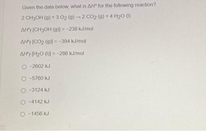 Solved Given the data below, what is ΔH∘ for the following | Chegg.com