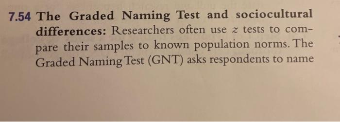 Solved 7.54 The Graded Naming Test and sociocultural | Chegg.com