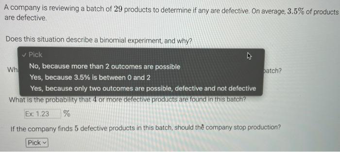 Solved A company is reviewing a batch of 29 products to | Chegg.com