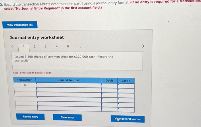 Solved Record the transaction effects determined in part 1 | Chegg.com
