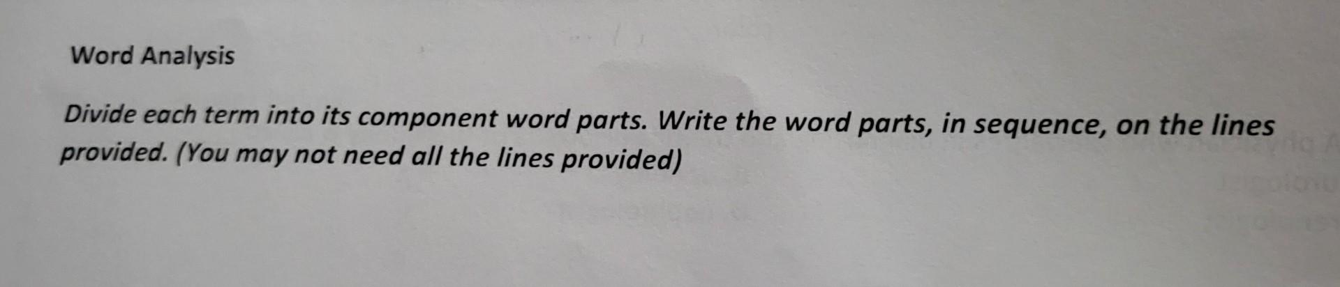 Solved Word Analysis Divide each term into its component | Chegg.com